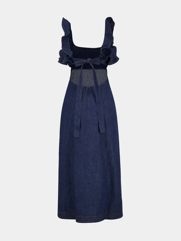 Zimmermann Ink Aster Denim Frill Midi Dress - Blue