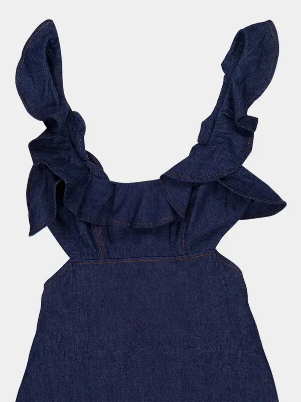 Zimmermann Ink Aster Denim Frill Midi Dress - Blue