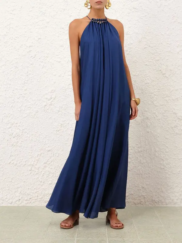 Zimmermann Dark Cobalt Aster Silk Maxi Dress - Blue
