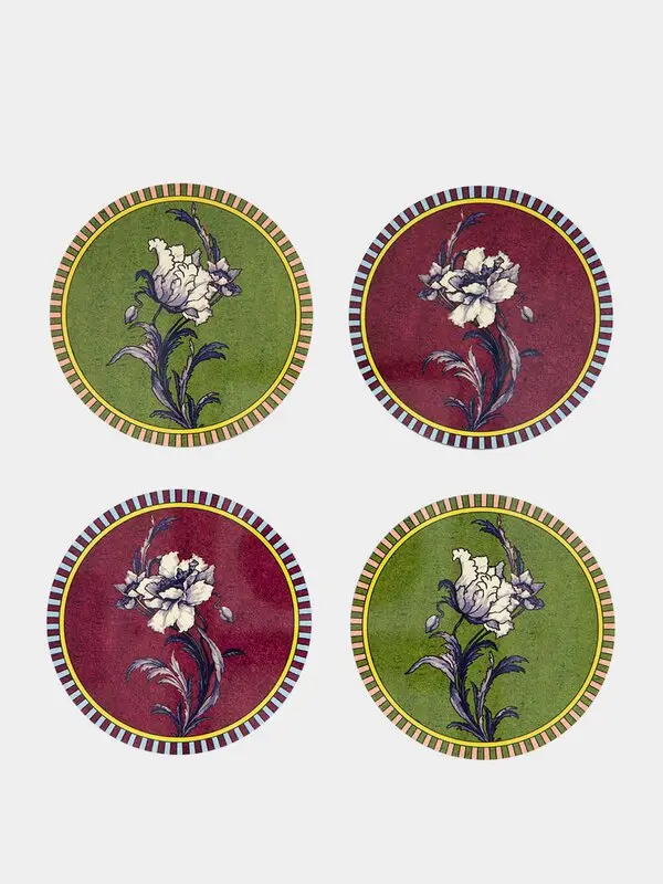 La DoubleJ Nymph Bloom Cork Coasters Set Of 4 - Green