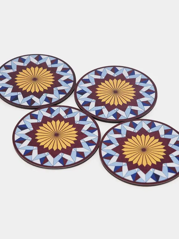 La DoubleJ Lotus Of Life Cork Coasters Set Of 4 - Blue