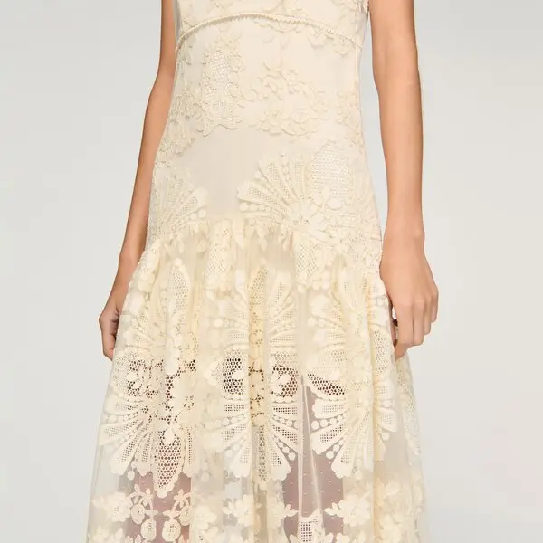 Sandro Floral Guipure Lace Maxi Dress - Vanilla