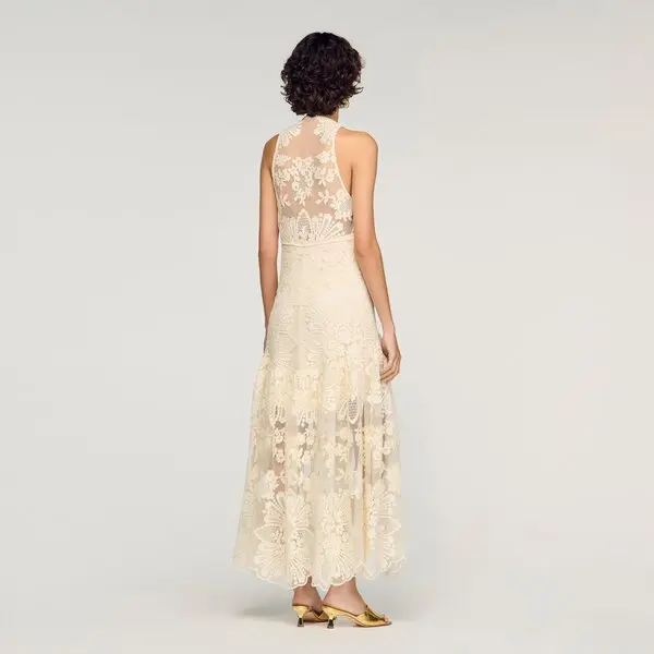 Sandro Floral Guipure Lace Maxi Dress - Vanilla