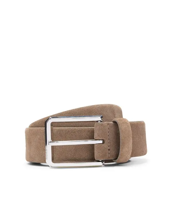 BOSS Suede Belt With Silver-tone Buckle - Beige