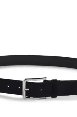 BOSS Suede Belt With Silver-tone Buckle - Dark Blue