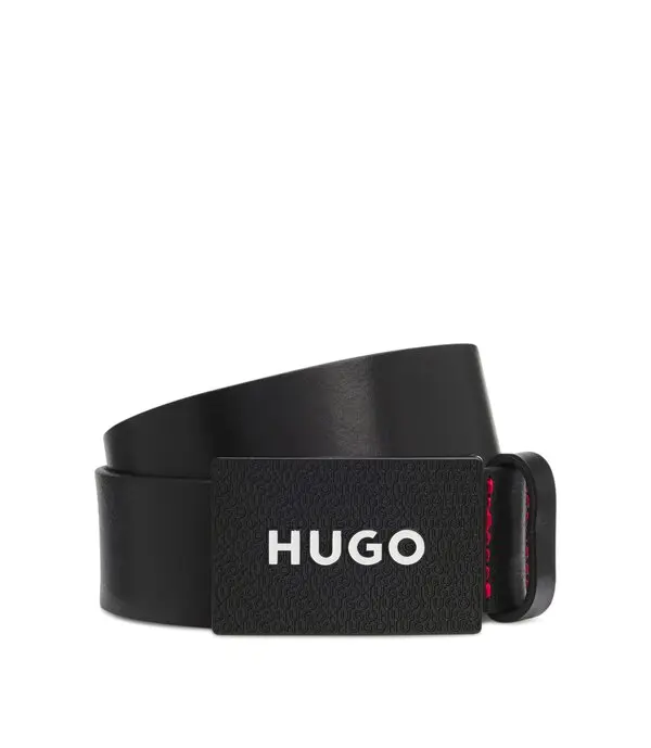 Hugo Leather Belt With Branded Plaque Buckle