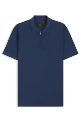 BOSS Mercerized-cotton Polo Shirt With Zipper Placket - Light Blue