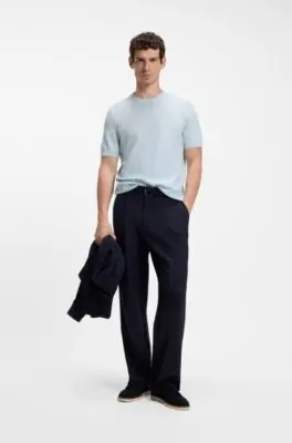 BOSS Short-sleeved Sweater With Knitted Structure - Light Blue