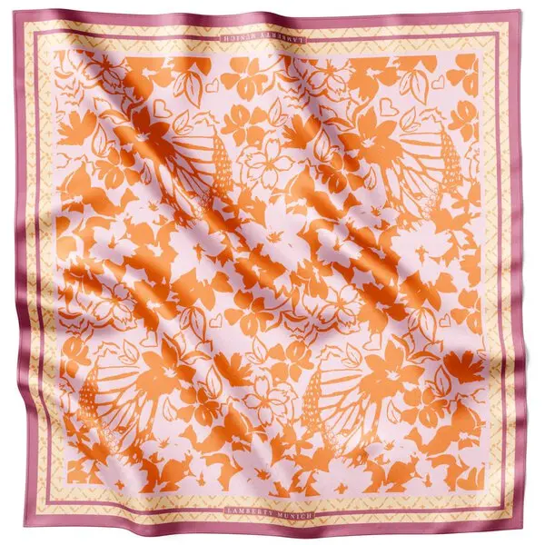 LAMBERTY MUNICH X KATCHMAGIC LONDON Spring Florals In Bloom Midi Silk Scarf Rose - Orange