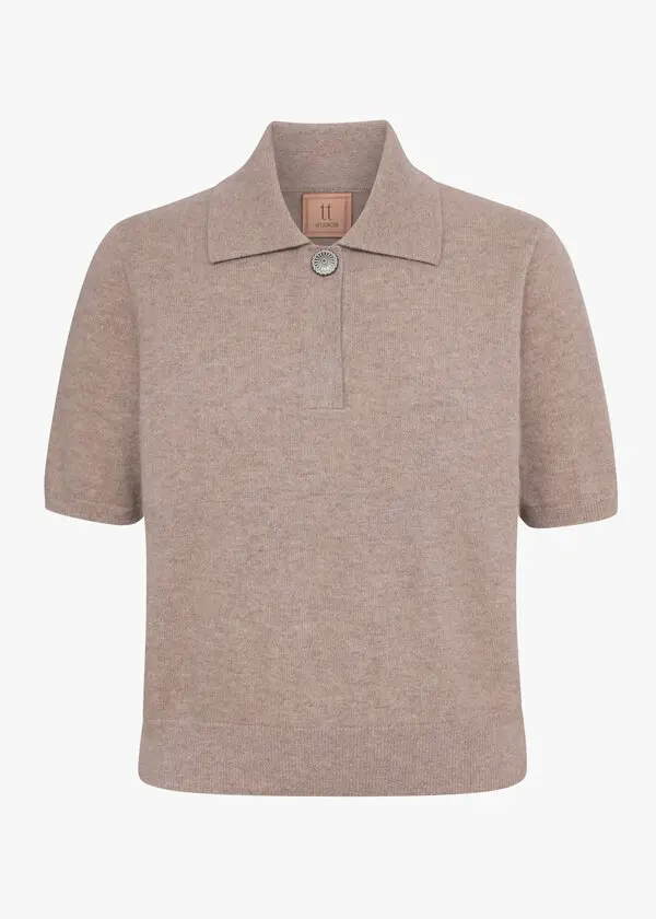 TT STUDIOS Dakota Cashmere Polo Shirt With Short Sleeves - Sand