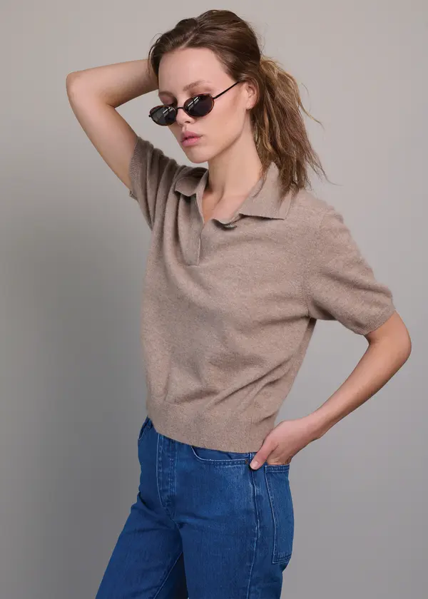 TT STUDIOS Dakota Cashmere Polo Shirt With Short Sleeves - Sand