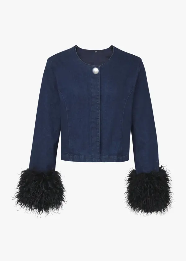 TT STUDIOS Kimmy Cropped Denim Jacket With Faux Fur Trim