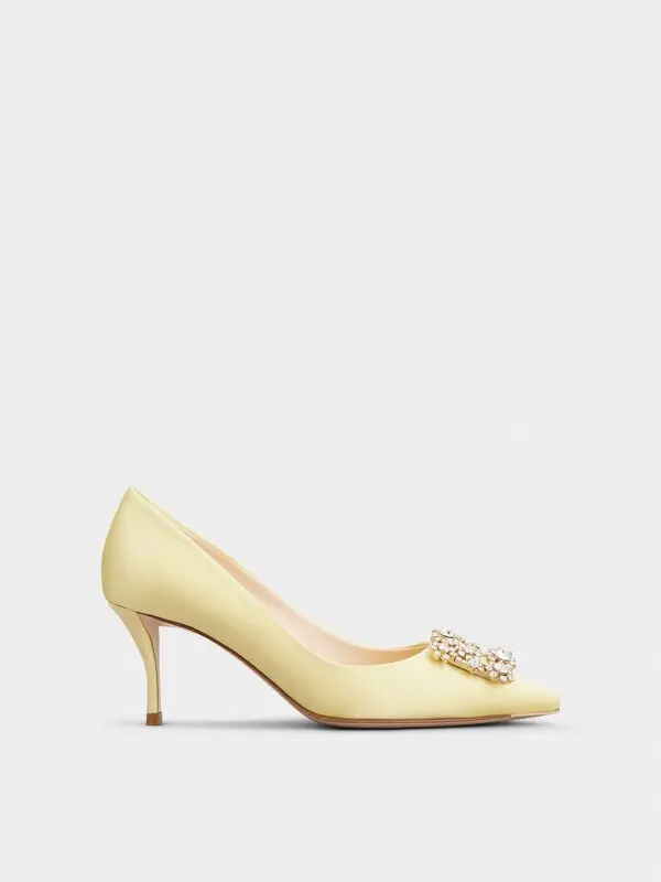 ROGER VIVIER Efflorescence Satin Pumps With Crystal Buckle - Yellow