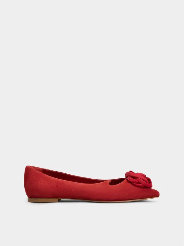 ROGER VIVIER Suede Rose Ballerinas - Red