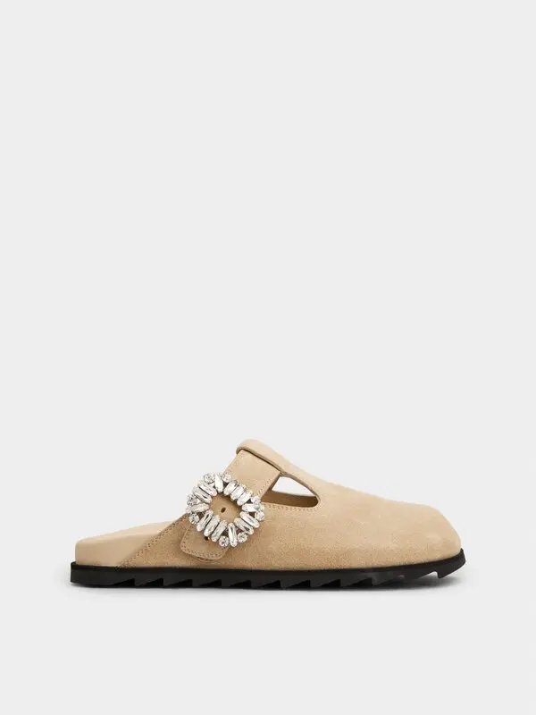 ROGER VIVIER Slidy Viv' Suede Mules With Crystal Buckle