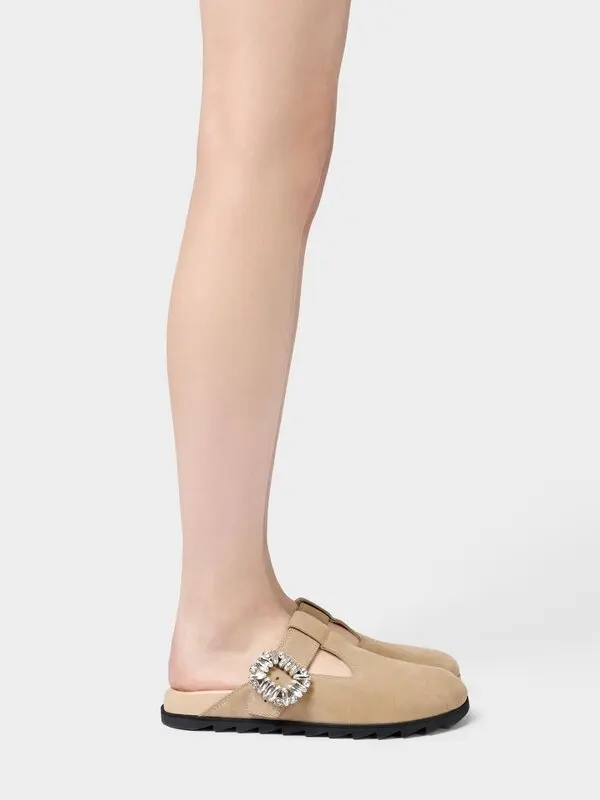 ROGER VIVIER Slidy Viv' Suede Mules With Crystal Buckle