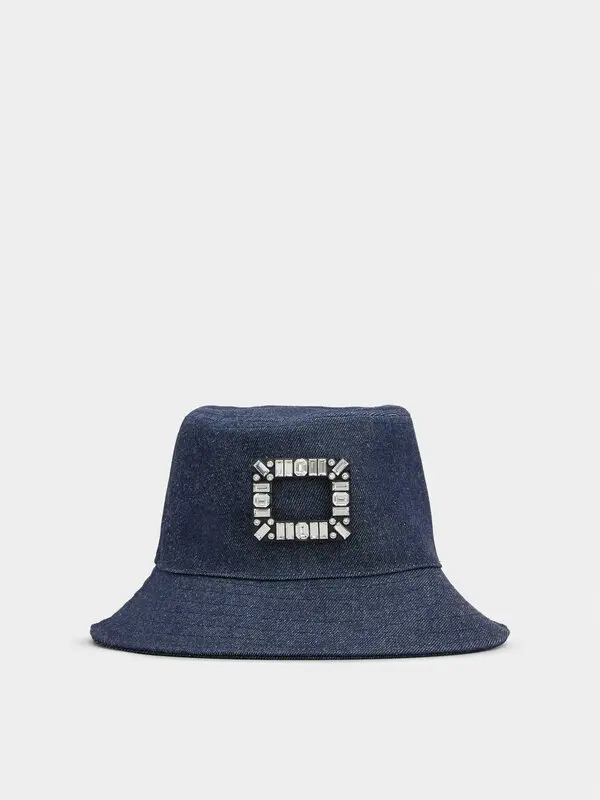 ROGER VIVIER Denim Bucket Hat With Crystal Buckle - Blue
