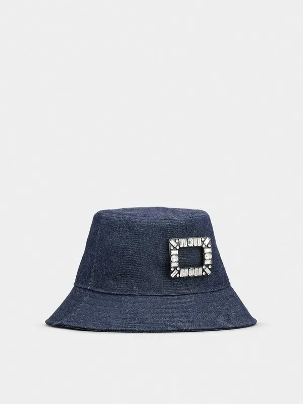 ROGER VIVIER Denim Bucket Hat With Crystal Buckle
