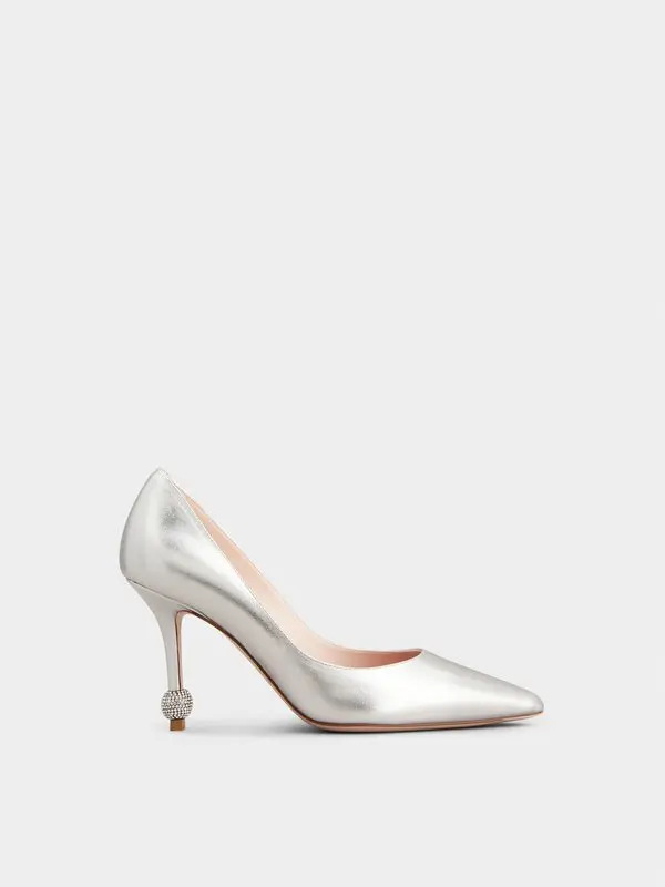 ROGER VIVIER Leather Jewel Heel Pumps - Silver