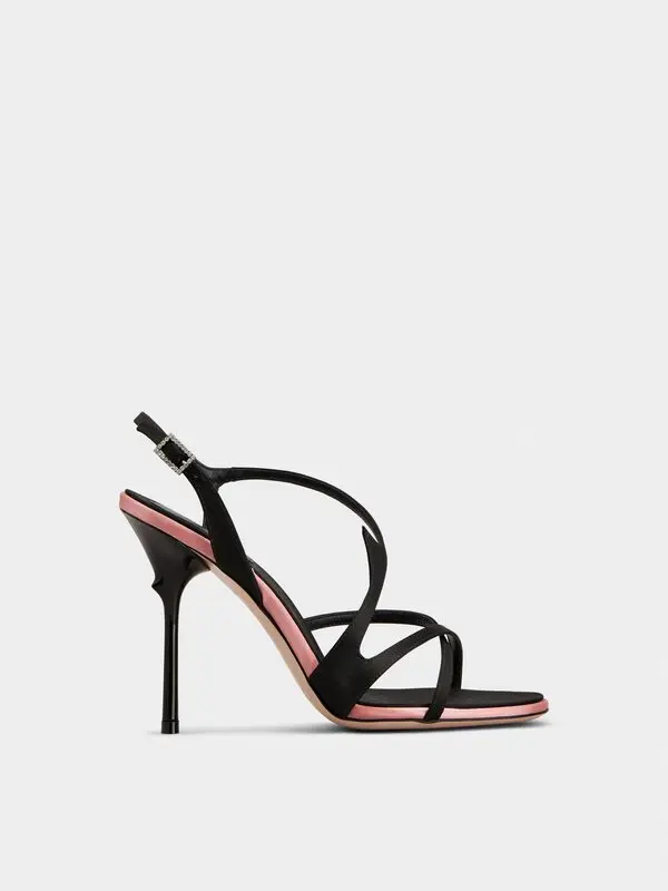 ROGER VIVIER Rose Embellished Satin Heeled Sandals - Black