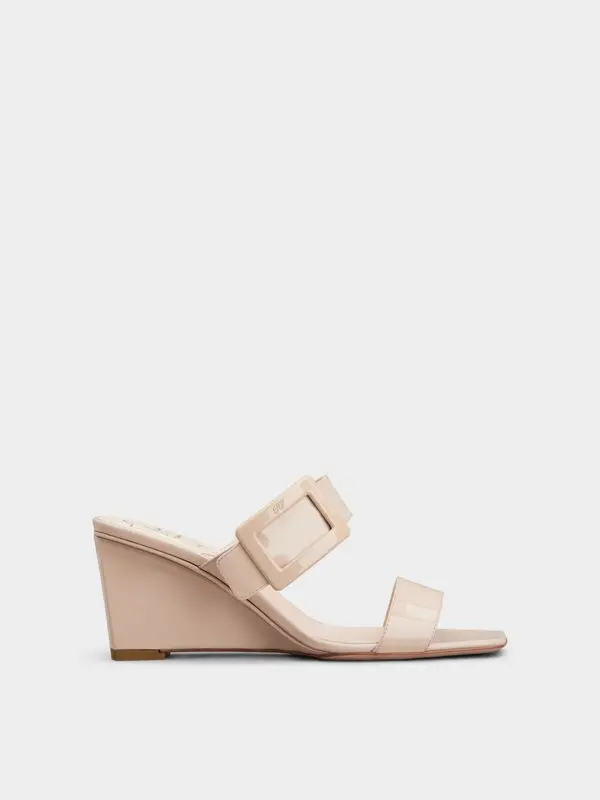 ROGER VIVIER Belle Vivier Patent Leather Wedge Mules