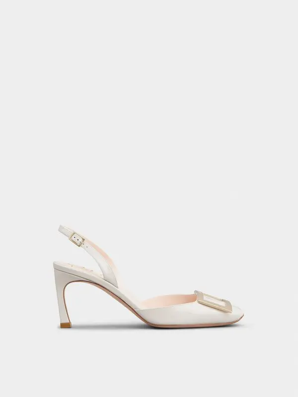 ROGER VIVIER Trompette Slingback Pumps In Patent Leather - Ice Gray