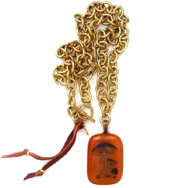 Persia Donà Jewelry Vintage Amber Mushroom Pendant Necklace - Gold