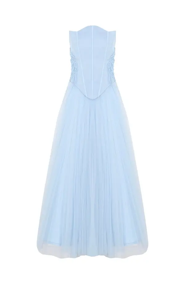 TUBA ERGIN Alie Corset Set With Stone Embellishments And Pleated Tulle Skirt