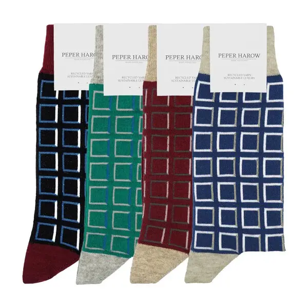 PEPER HAROW - MADE IN ENGLAND Peper Harow Cube Patterned Socks Bundle Made In England - Black/blue/red
