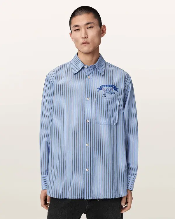 ALLSAINTS Norte Oversized Long Sleeve Striped Shirt - Blue