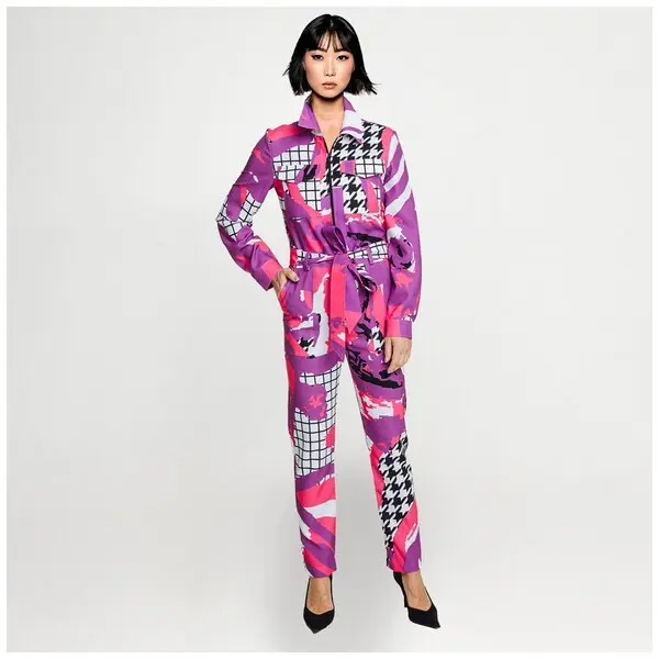 MAXJENNY Sculptural Printed Jumpsuit - Blue/red