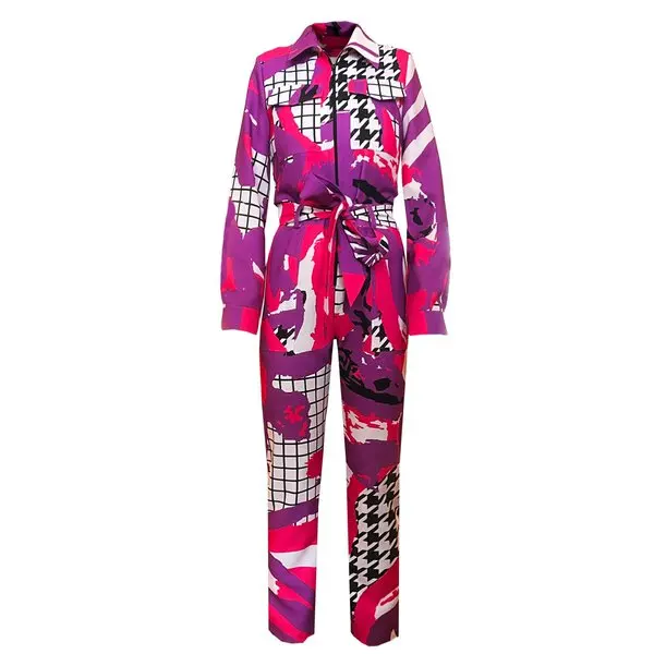 MAXJENNY Sculptural Printed Jumpsuit - Blue/red