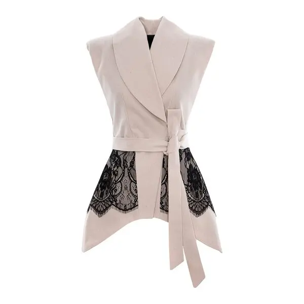 CONCEPT A TROIS Ivory Hourglass Vest With Black Lace Detailing