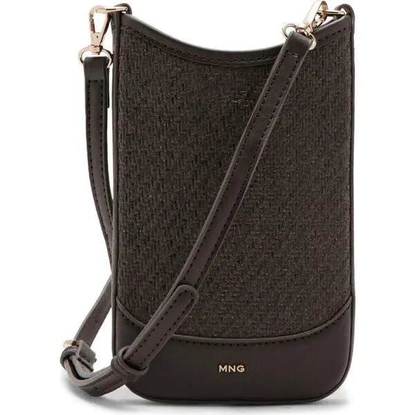 Mango Woven Phone Crossbody Bag With Polished Trim - Chocolate