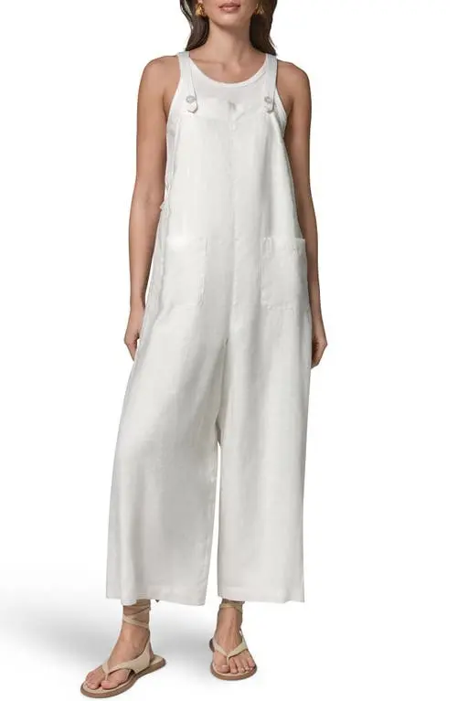 Donna Karan New York Linen Cropped Overalls - Cream