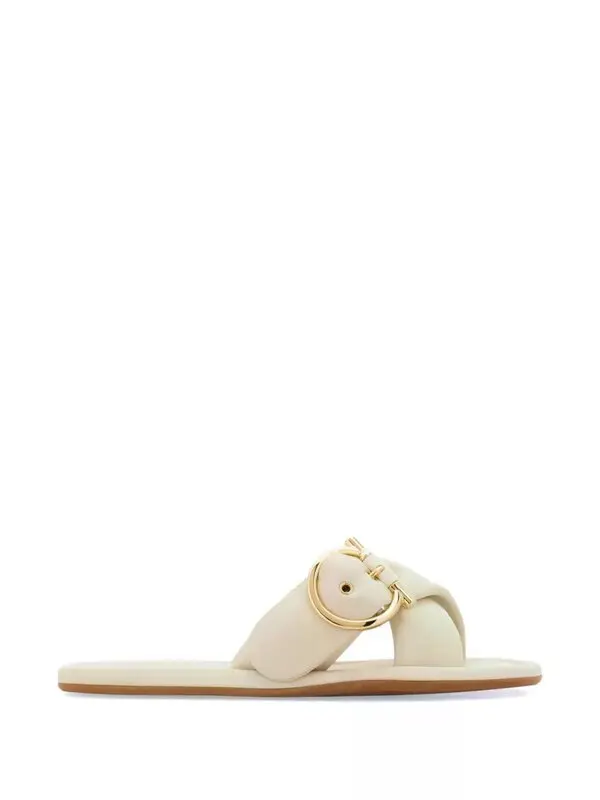 FERRAGAMO Gancini Ornament Nappa Slides - Neutrals