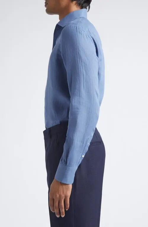 Thom Sweeney Linen Button-up Shirt - Denim Blue