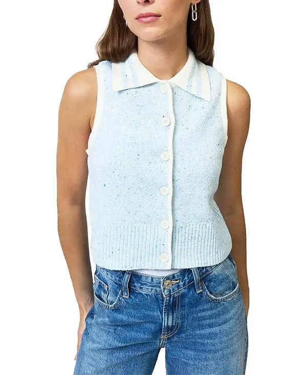 Central Park West Celeste Tweed Yarn Collared Top - Light Blue
