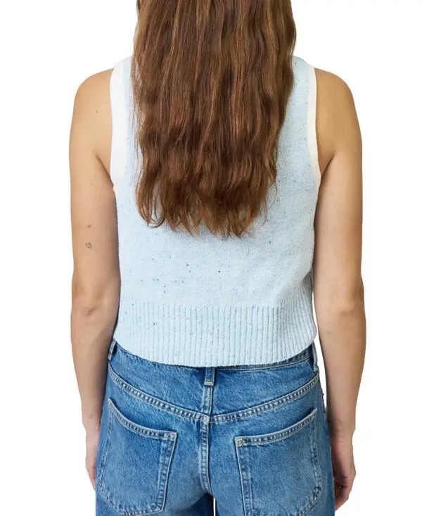 Central Park West Celeste Tweed Yarn Collared Top - Light Blue