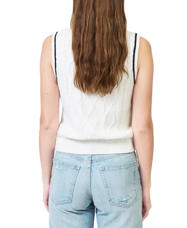 Central Park West Jaden Embroidered Cable Shell Sweater - White Ivory