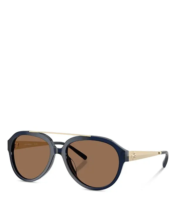 Tory Burch Aviator Sunglasses, 56mm - Dark Blue