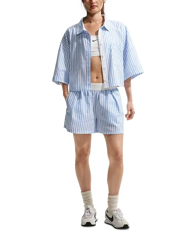Nike Chill Poplin Oversized Striped Shirt - Lt Photo Blue/hydrogen Blue/summit White
