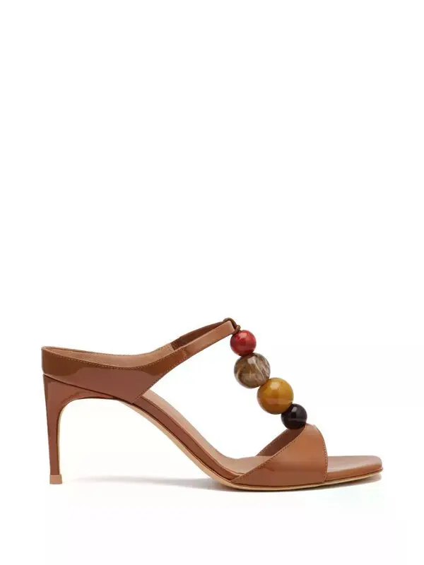 MALONE SOULIERS Lena Bead-embellished Patent Sandals - Brown