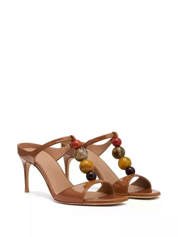 MALONE SOULIERS Lena Bead-embellished Patent Sandals - Brown