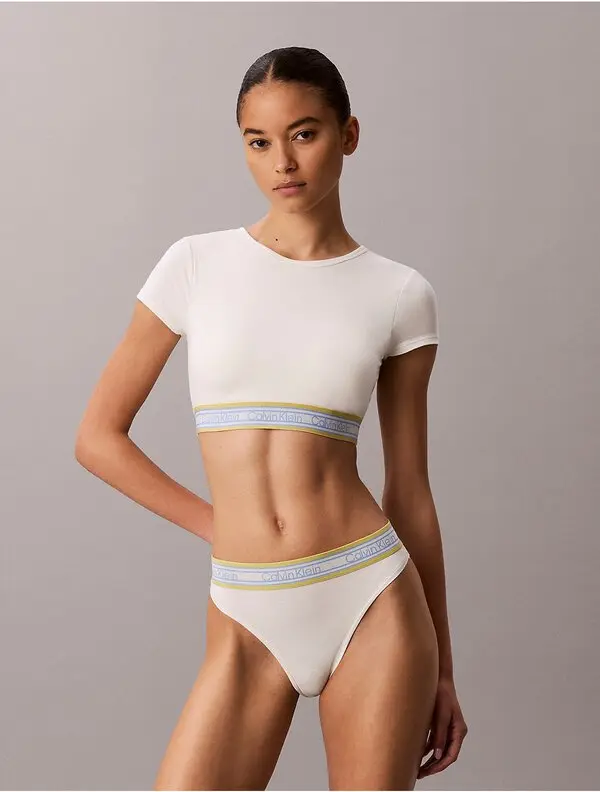 Calvin Klein Icon Cotton Modal Stripe Lightly Lined T-shirt Bralette - Tofu