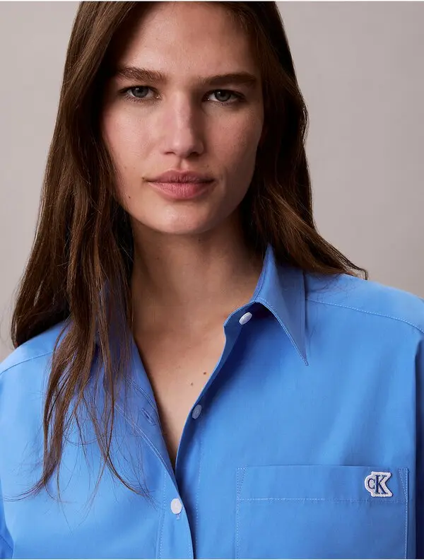 Calvin Klein Cotton Poplin Cropped Boxy Shirt - Marina