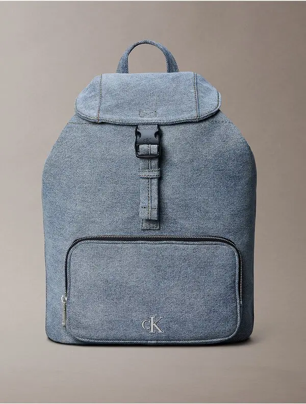 Calvin Klein Logo Denim Mini Flap Backpack - Light Denim Wash