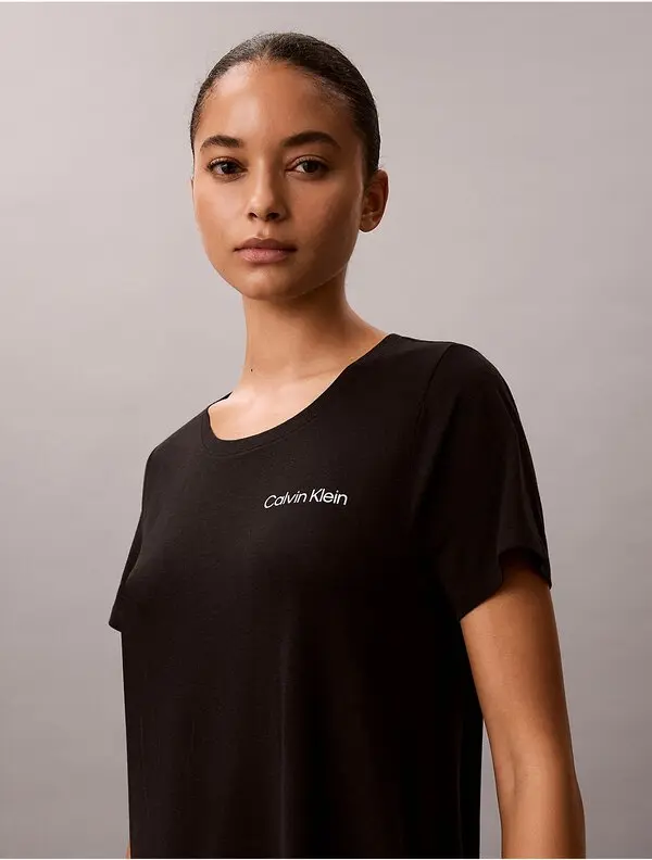 Calvin Klein Viscose Cotton Blend Night Shirt With Allover Logo Print - Black