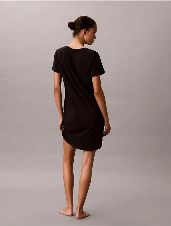 Calvin Klein Viscose Cotton Blend Night Shirt With Allover Logo Print - Black