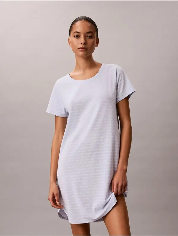 Calvin Klein Viscose Cotton Blend Night Shirt - Core Logo Medium Halogen Blue
